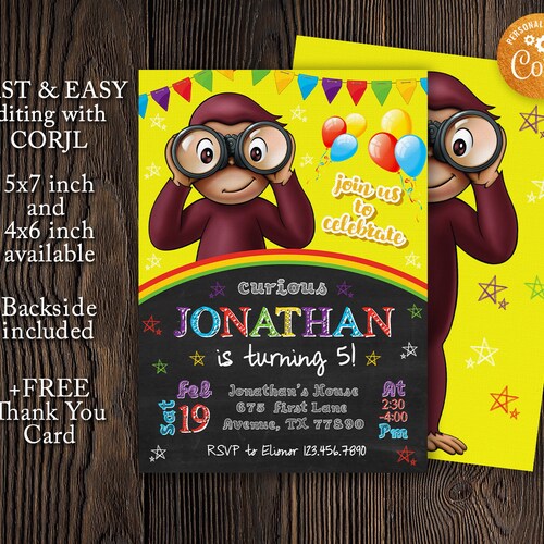 Curious George Birthday Party Invitation Curious George - Etsy