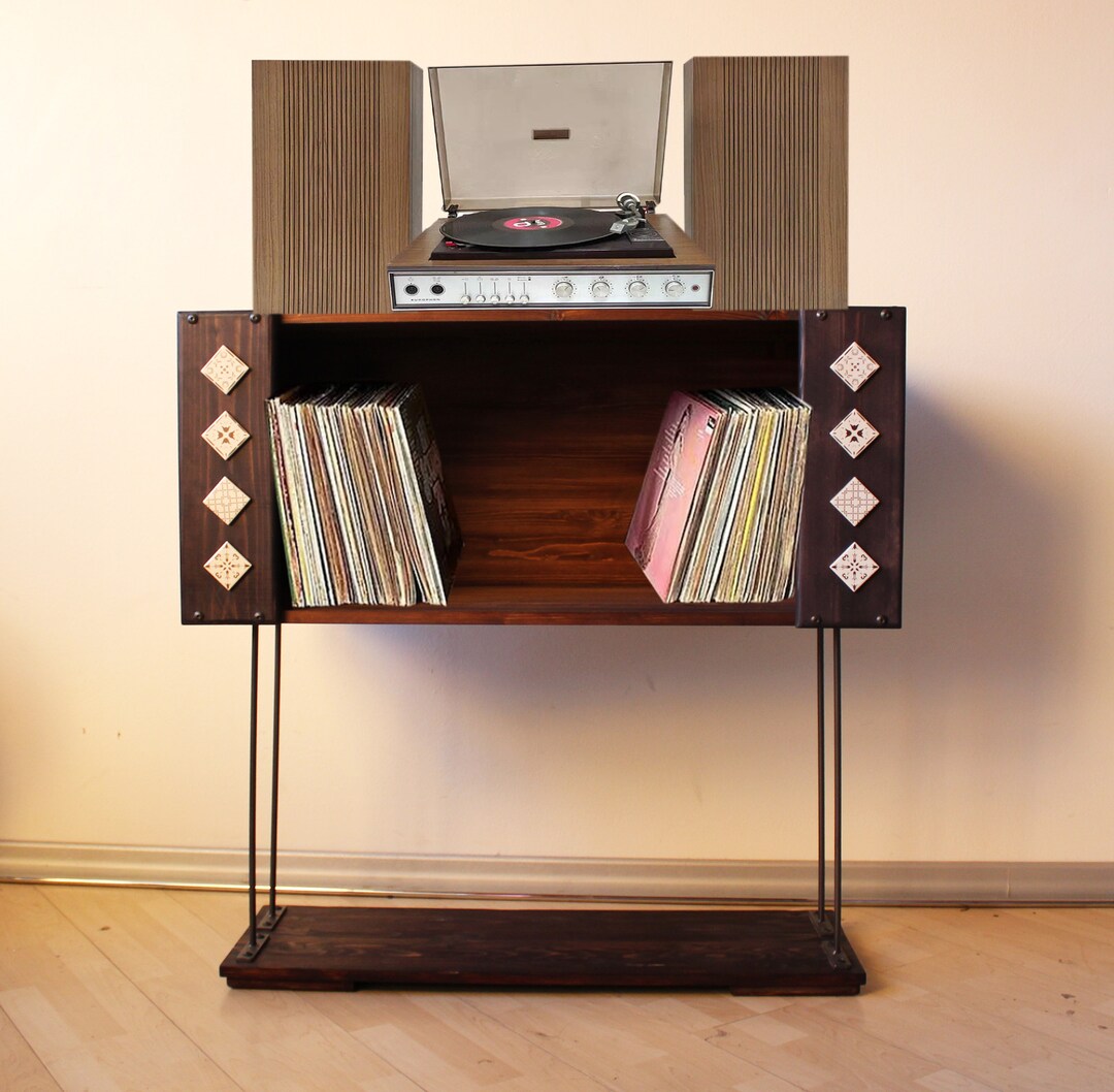 Vinyl Record Holder, Turntable Stand, Handcrafted Solid Wood Turntable ...