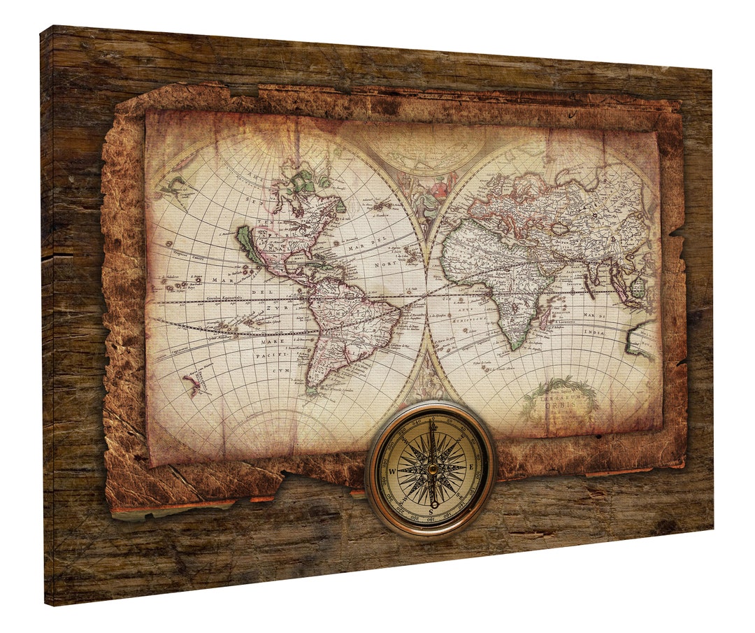 World Map Antique Style Map Picture Print on Quality Canvas - Etsy