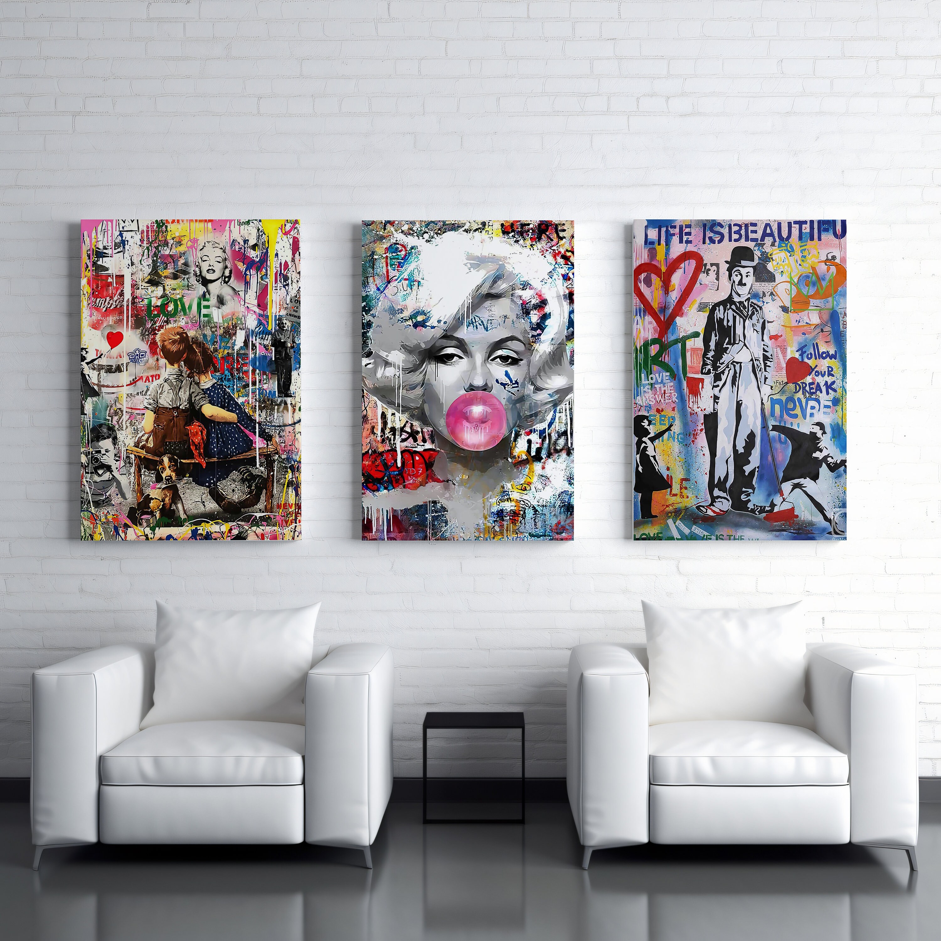 Set of 3 Designer Paintings Modern Paintings Print on Canvas Pop Art ...