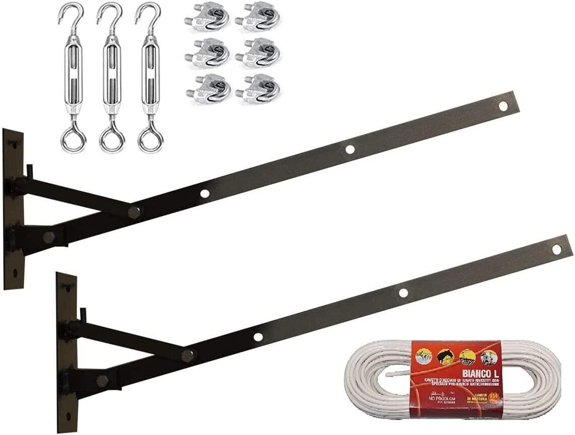 Folding Iron Wall Clothesline Brackets, Pair 20 Meters of Wire, 3 ...