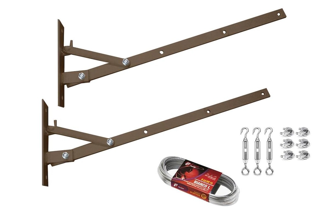 Outdoor Clothesline Wall Mount Bracket Kit - Steel Arms With Wire ...