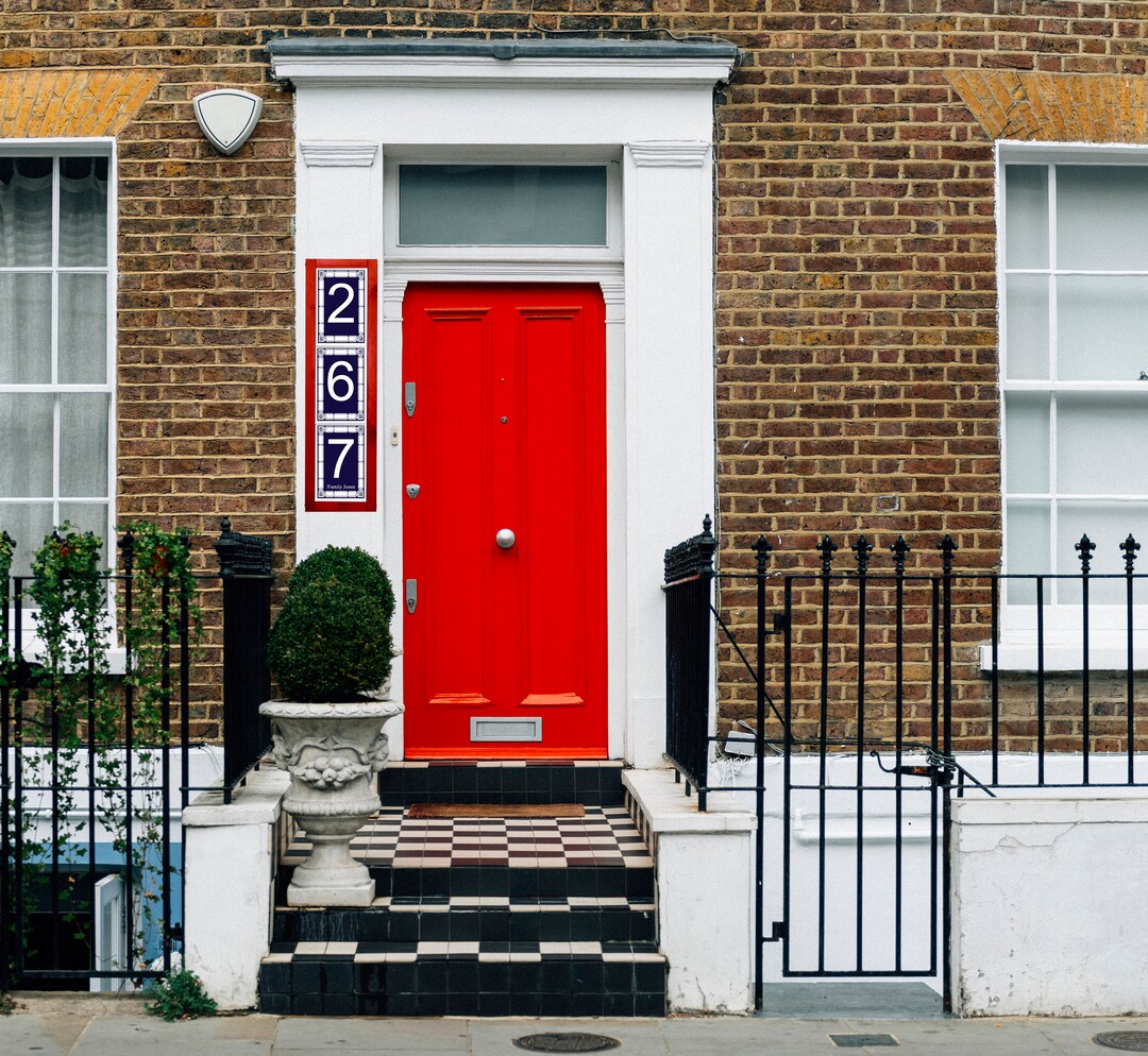 Big House Number Red and Blue, Villa License Plate Vertical Plaques in ...