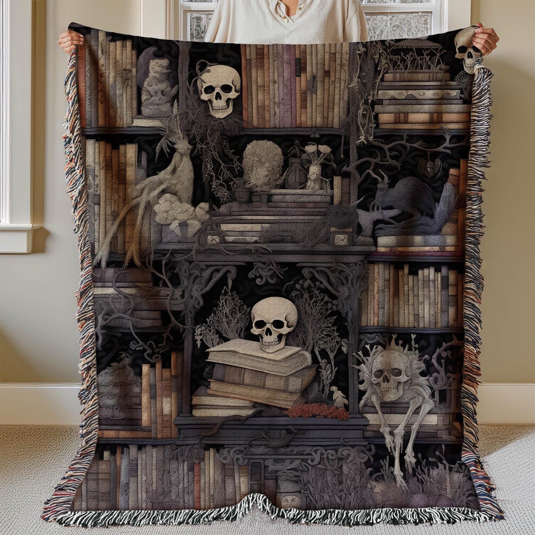 Mystical Bookshelf Woven Blanket Cozy Home Decor, Gothic Theme, Gift ...