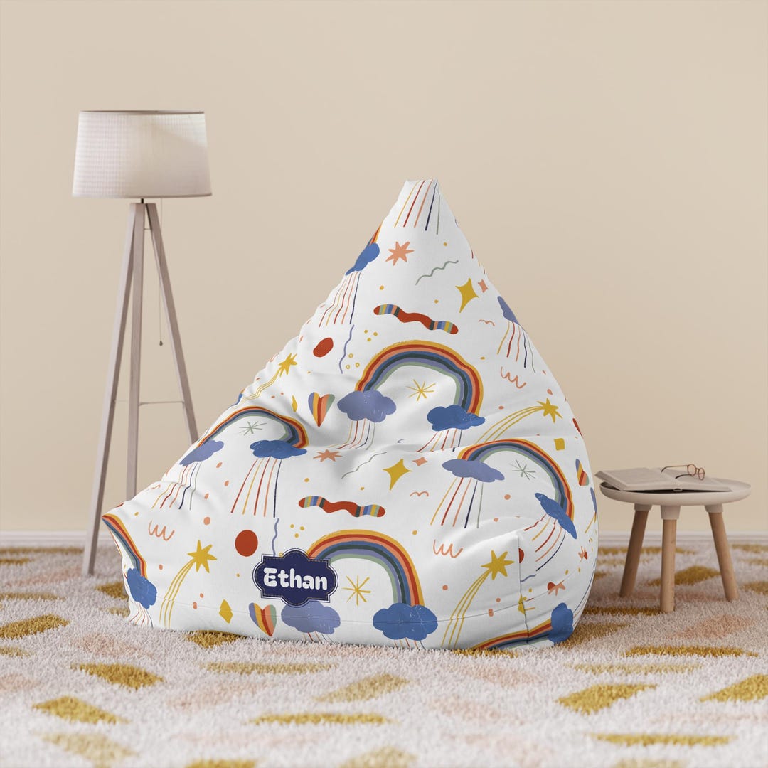 Personalized Rainbow Bean Bag Chair Cover, Kids Room Decor, Custom Name ...