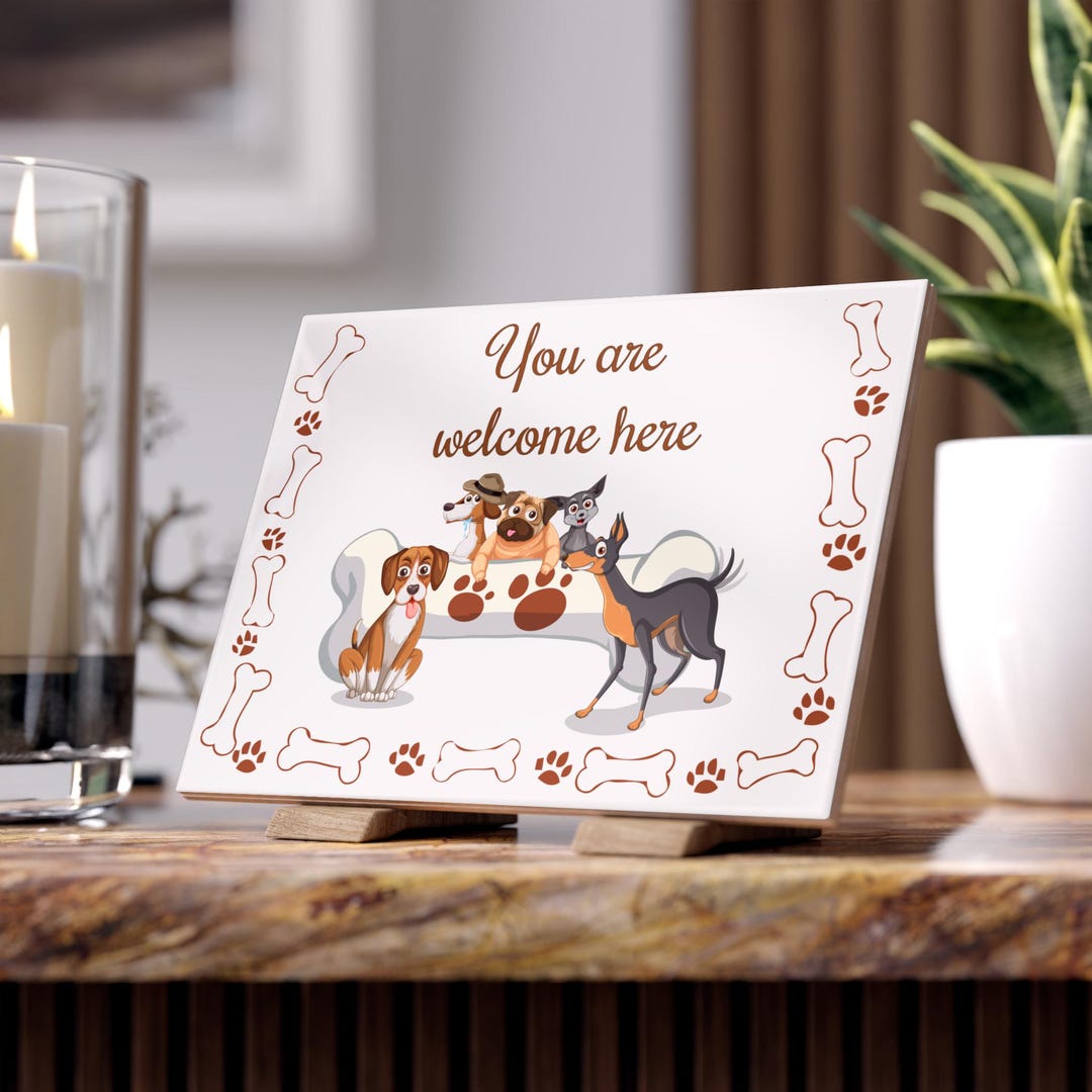 Personalized Pet Welcome Ceramic Photo Tile, Dog Lover Decor, Home Sign ...