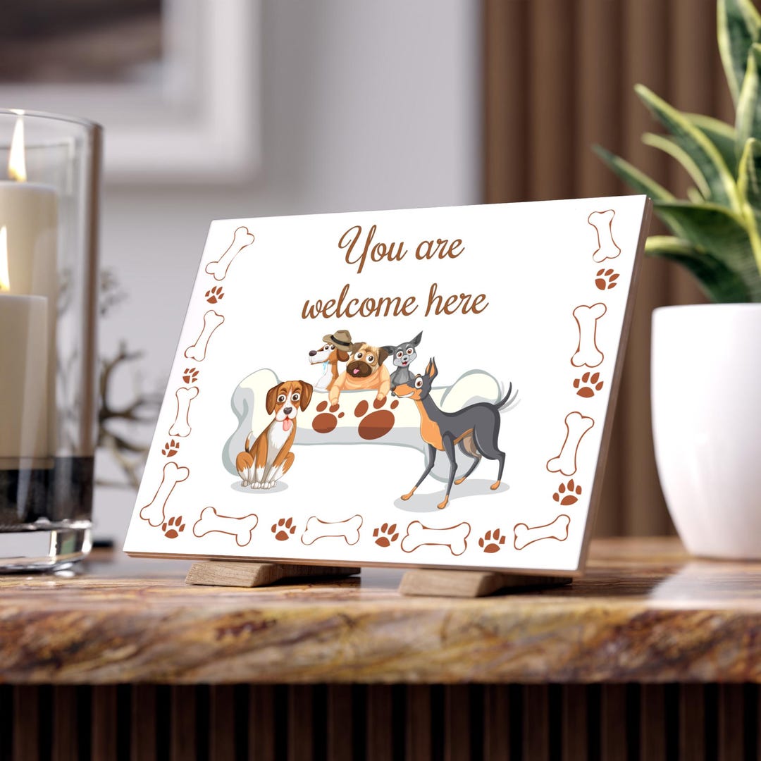 Ceramic Photo Tile Pet Welcome Sign, Dog Lovers Gift, Home Decor, Puppy ...