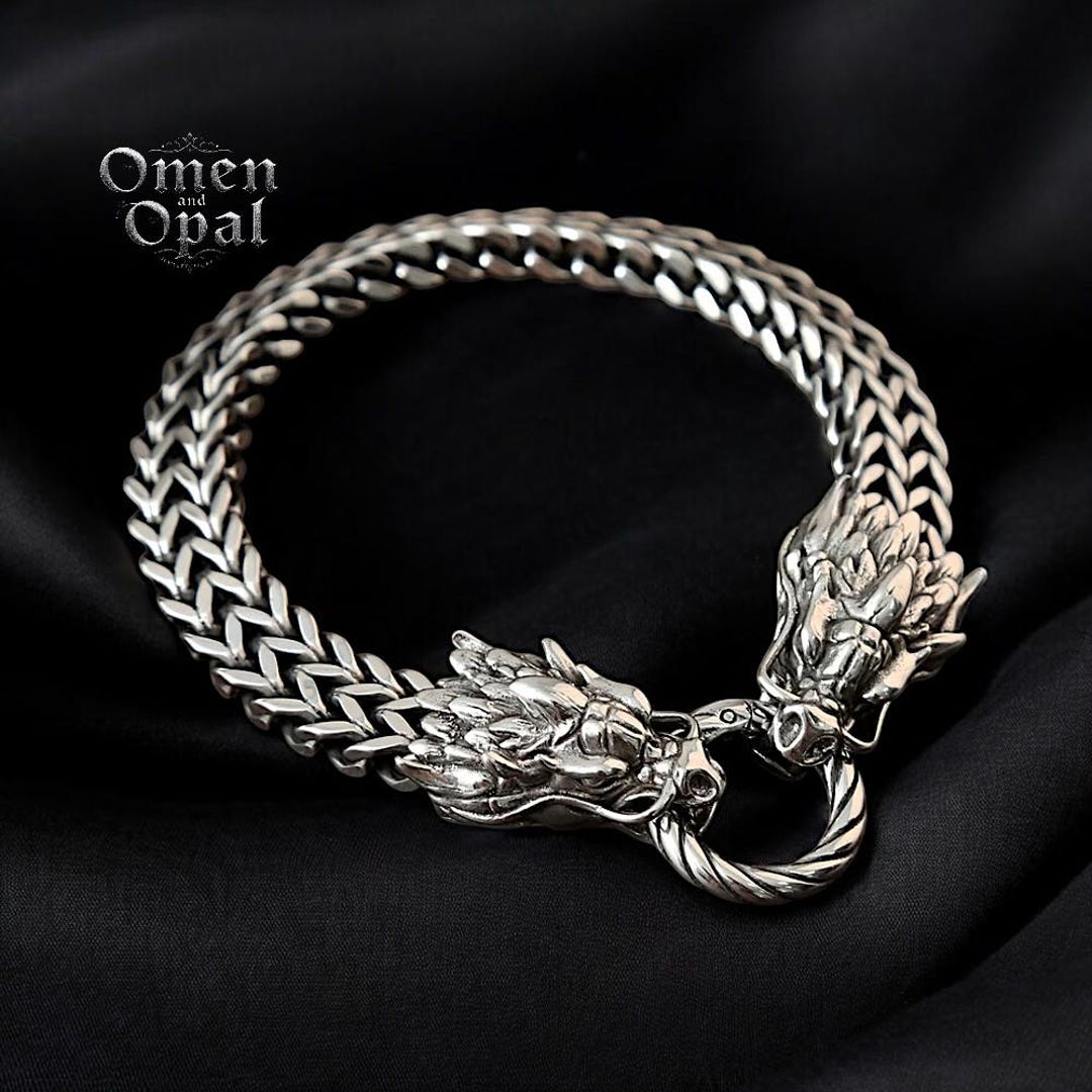 Dragon Bracelet | Gothic Stainless Steel Skull Bracelet | Oxidized Punk Biker Bracelet | Edgy ...