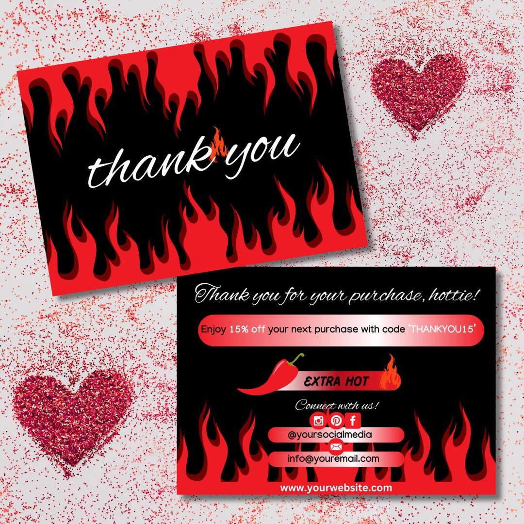 Red Flames Thank You Card Template, Editable, Canva Template, Package ...