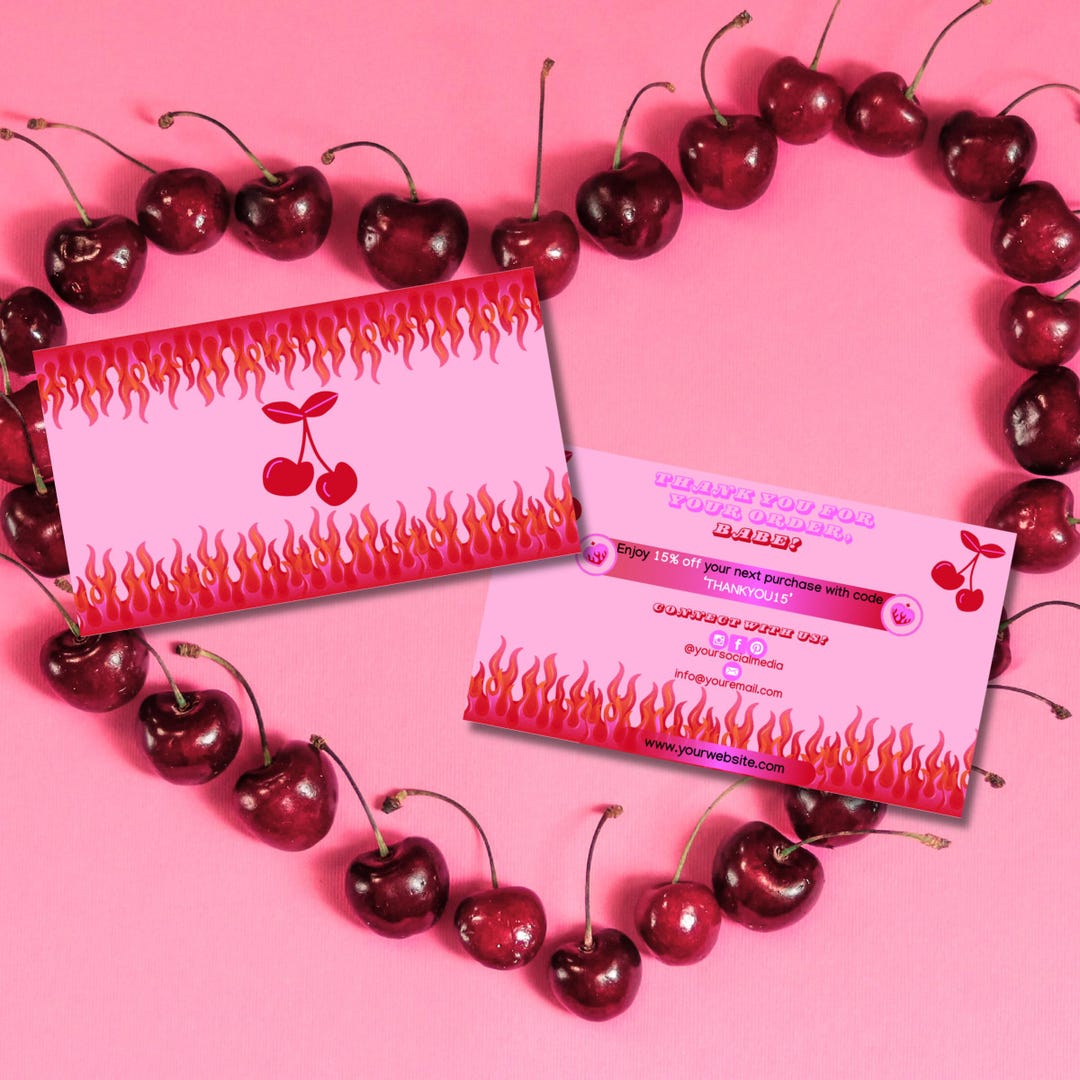 Cherry Flames Thank You Card Template: Small Business Package Insert ...