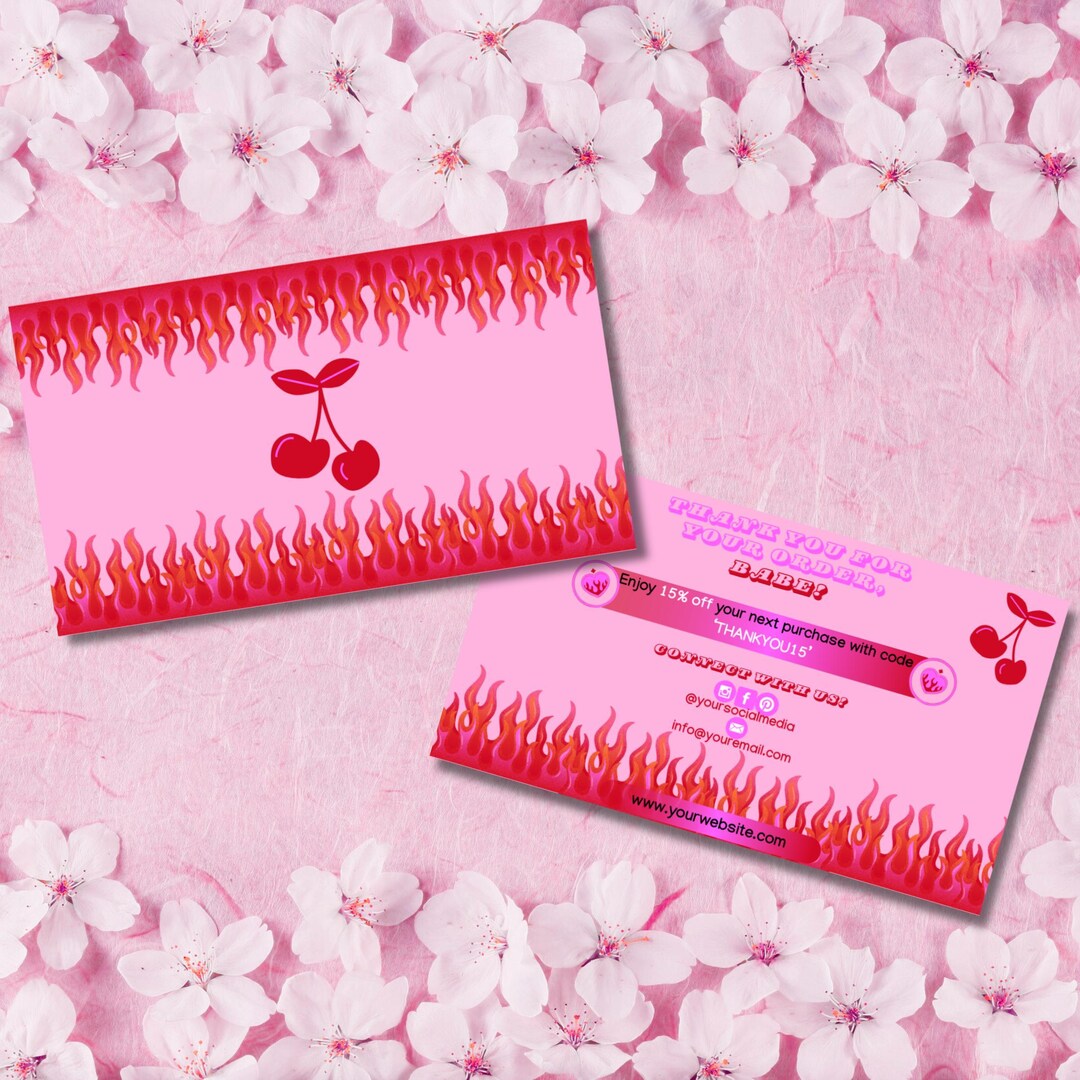 Red/pink Cherry Flames Thank You Card Template, Customizable Canva ...