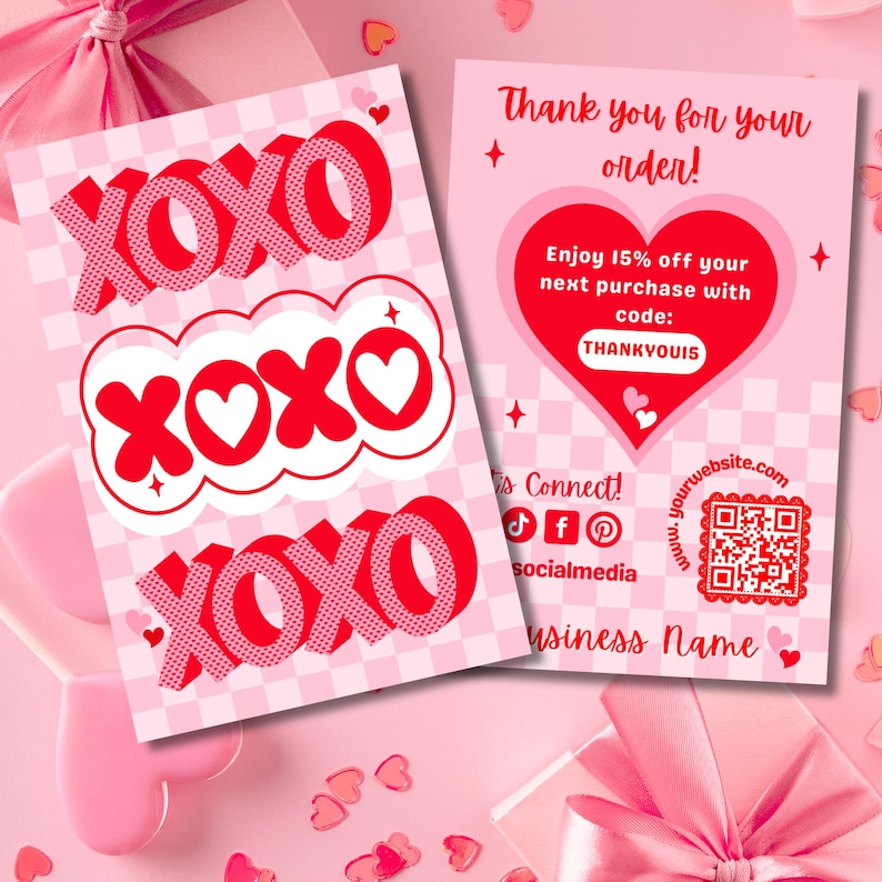 Valentine Thank You Card Template, Editable Canva Pink Heart Small ...