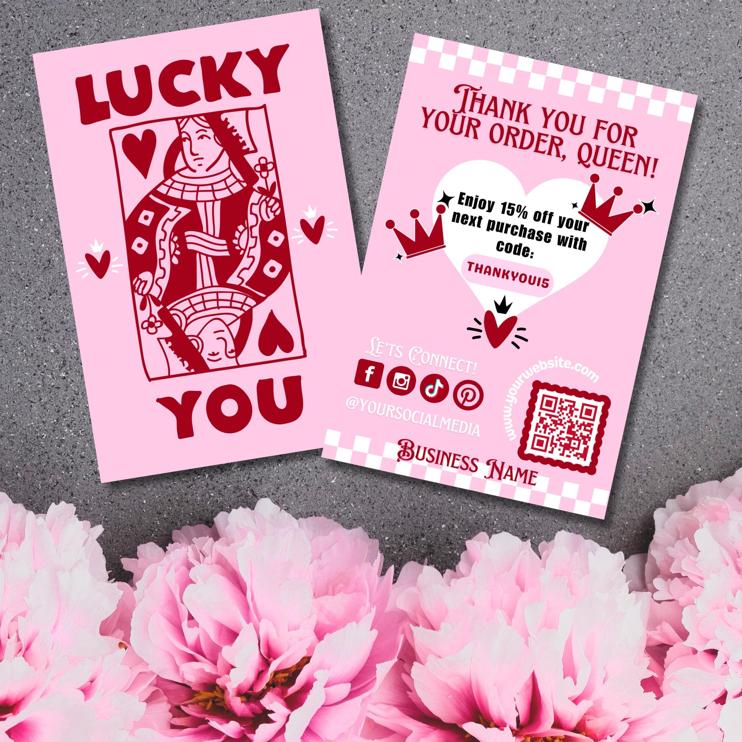 Lucky You Thank You Card Template, Queen Playing Card, Canva Card ...
