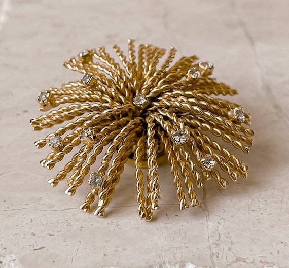 CIRO Gold and Crystal Modernist Flower Brooch - Gem