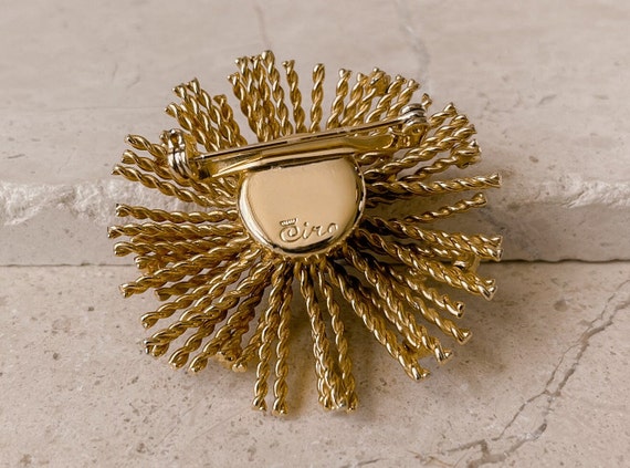 CIRO Gold and Crystal Modernist Flower Brooch - Gem