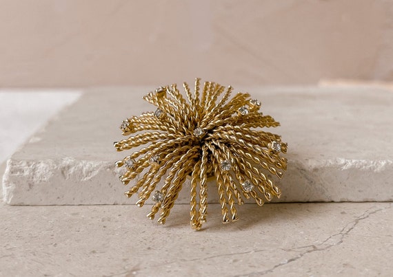 CIRO Gold and Crystal Modernist Flower Brooch - Gem