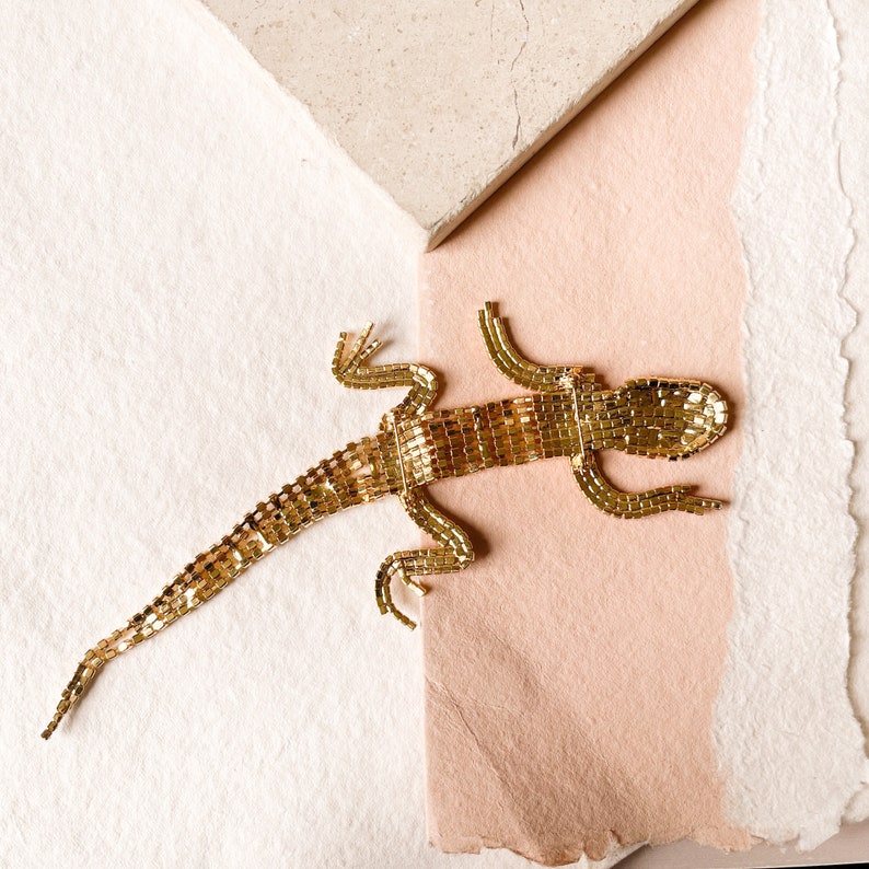 Gold, and Crystal Articulate Lizard Brooch - Etsy