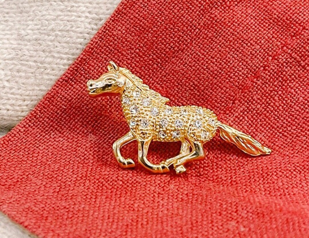 CIRO Gold and Crystal Galloping Pin Brooch - Etsy