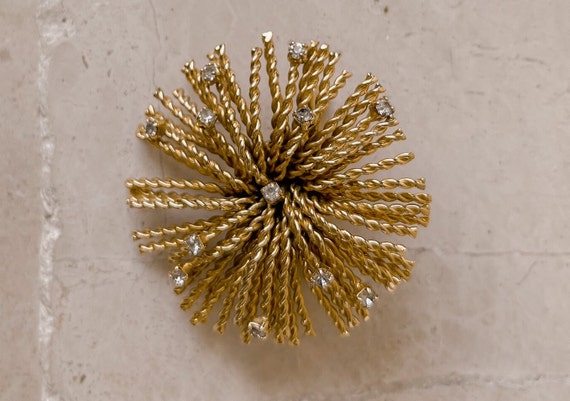 CIRO Gold and Crystal Modernist Flower Brooch - Gem
