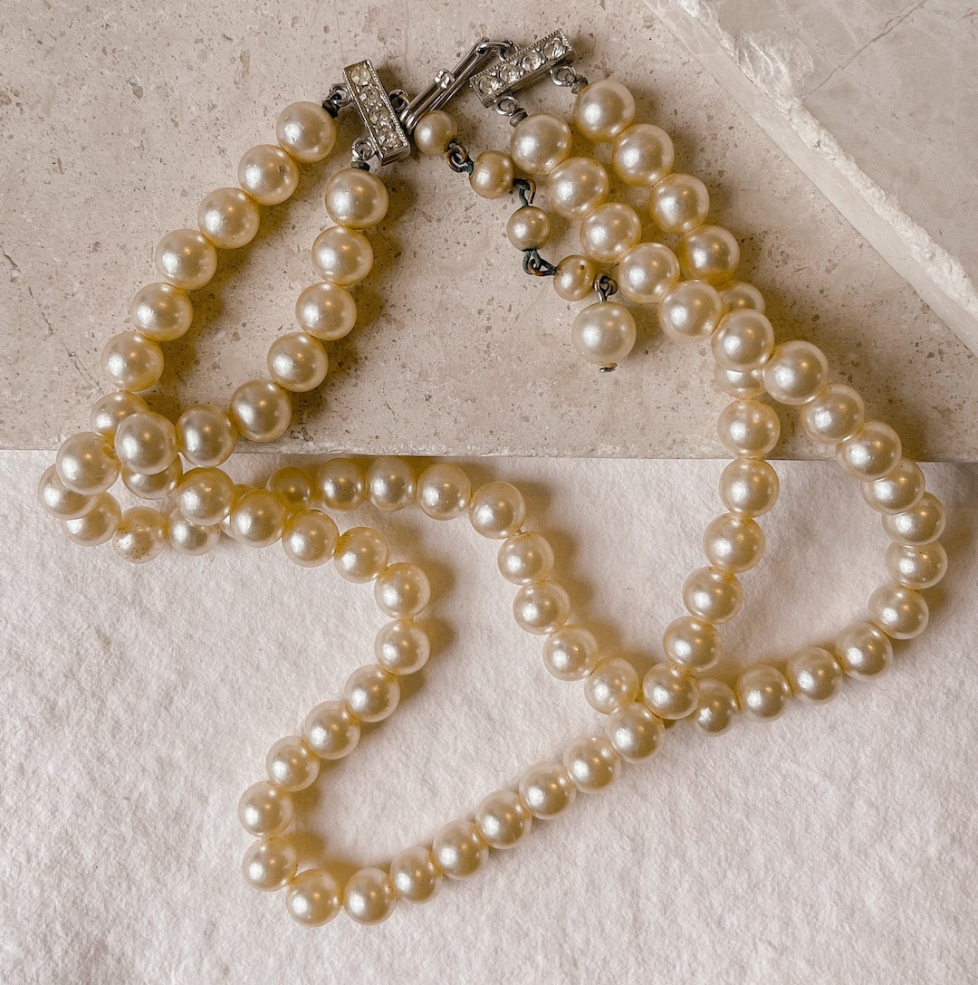 Double String Pearls With Silver and Crystal Clasp - Etsy
