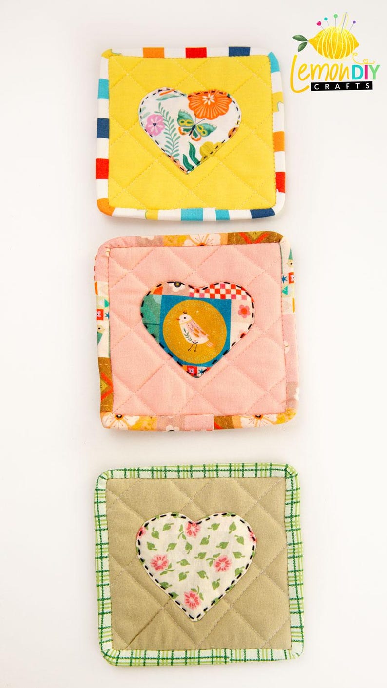PDF Pattern and Video Tutorial for Heart-cup Coaster in English, French ...
