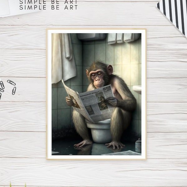 Monkey Reading Newspaper - Etsy