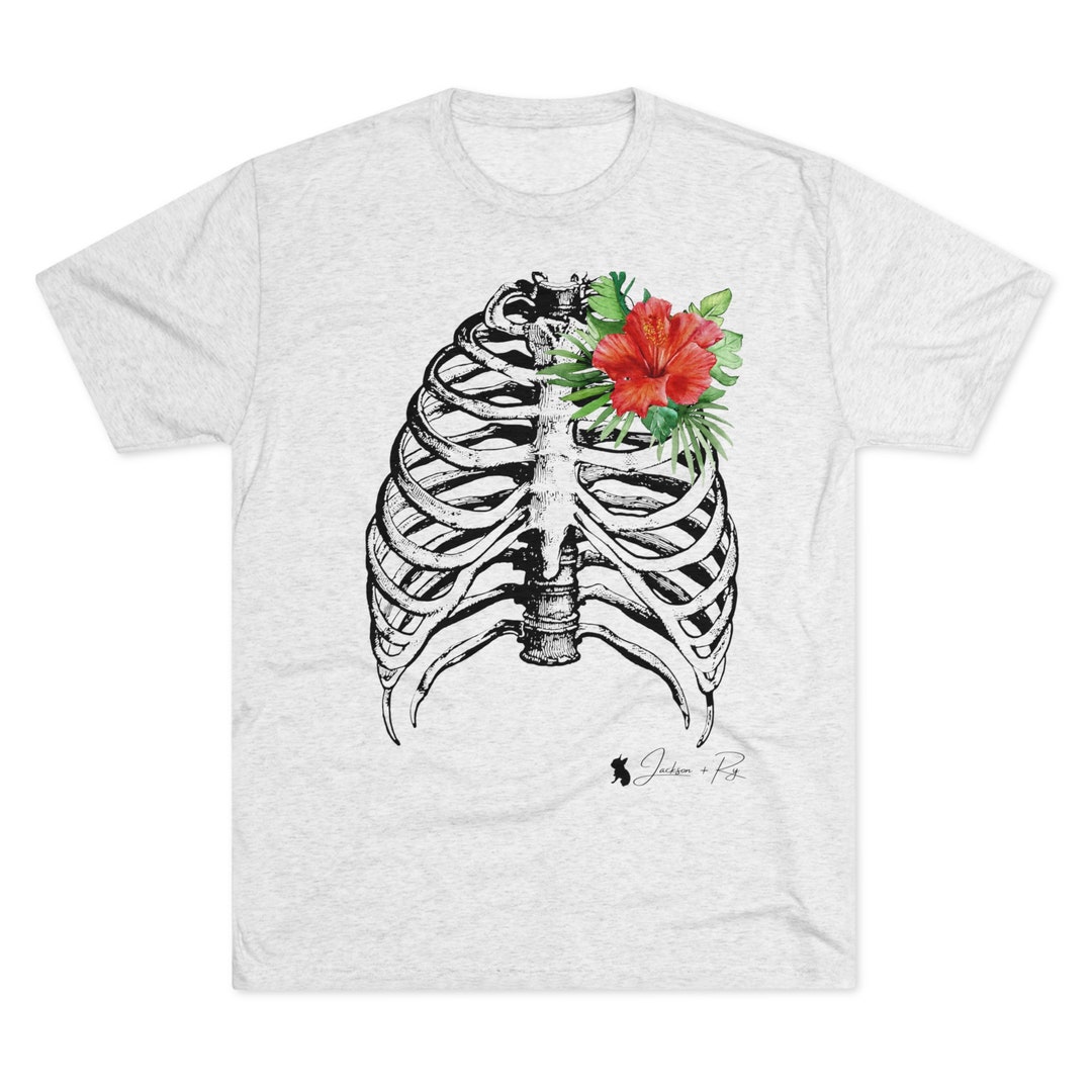 Spooky Season Blooms: Tropical Skeleton Rib Cage Unisex Tri-blend Crew ...
