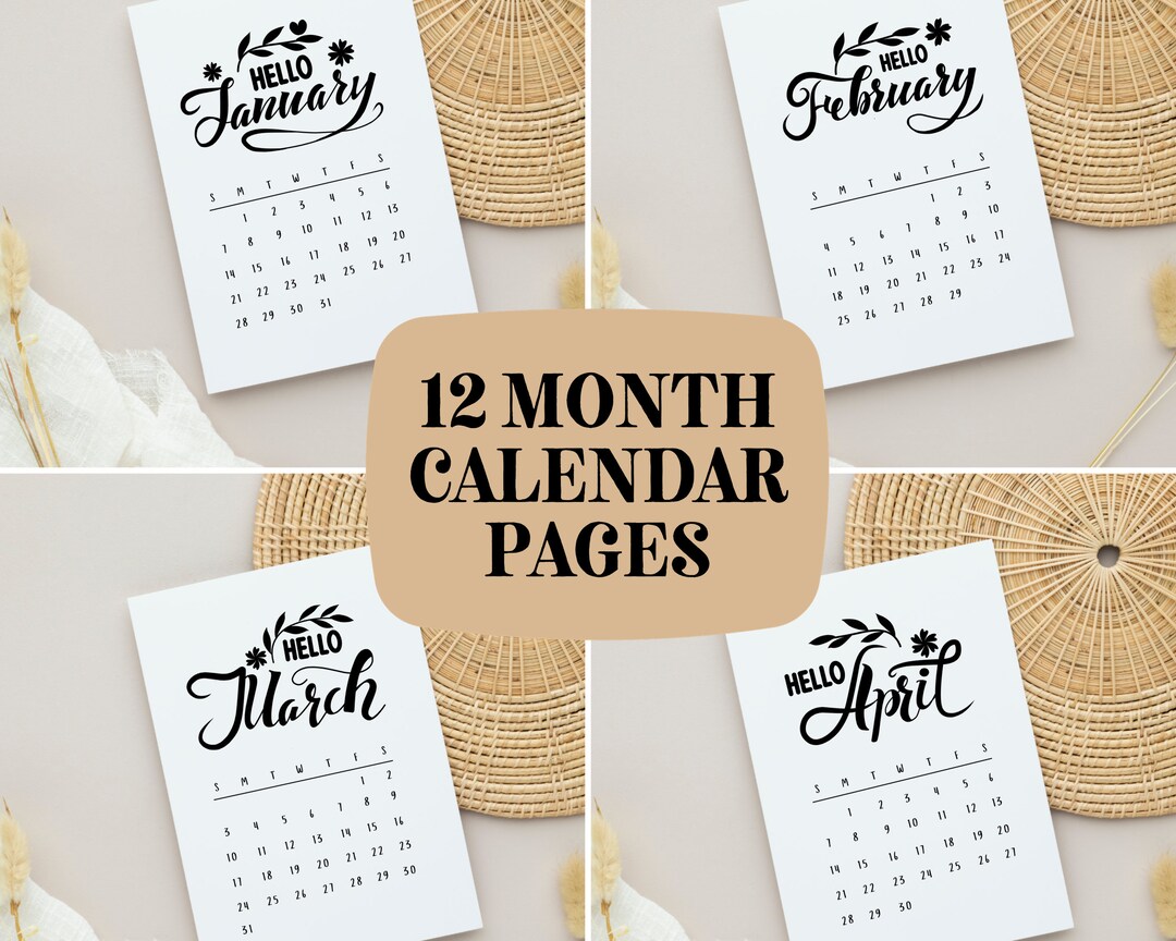 12 Month Calendar Pages, Printable 2024 Calendar, Calendar Printable ...