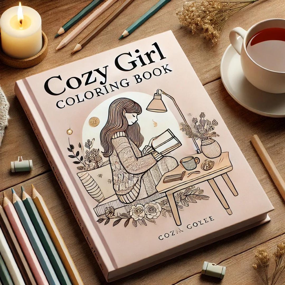 Cozy Girl Coloring Book | Easy Relaxing Stress-relief Pages | Printable ...