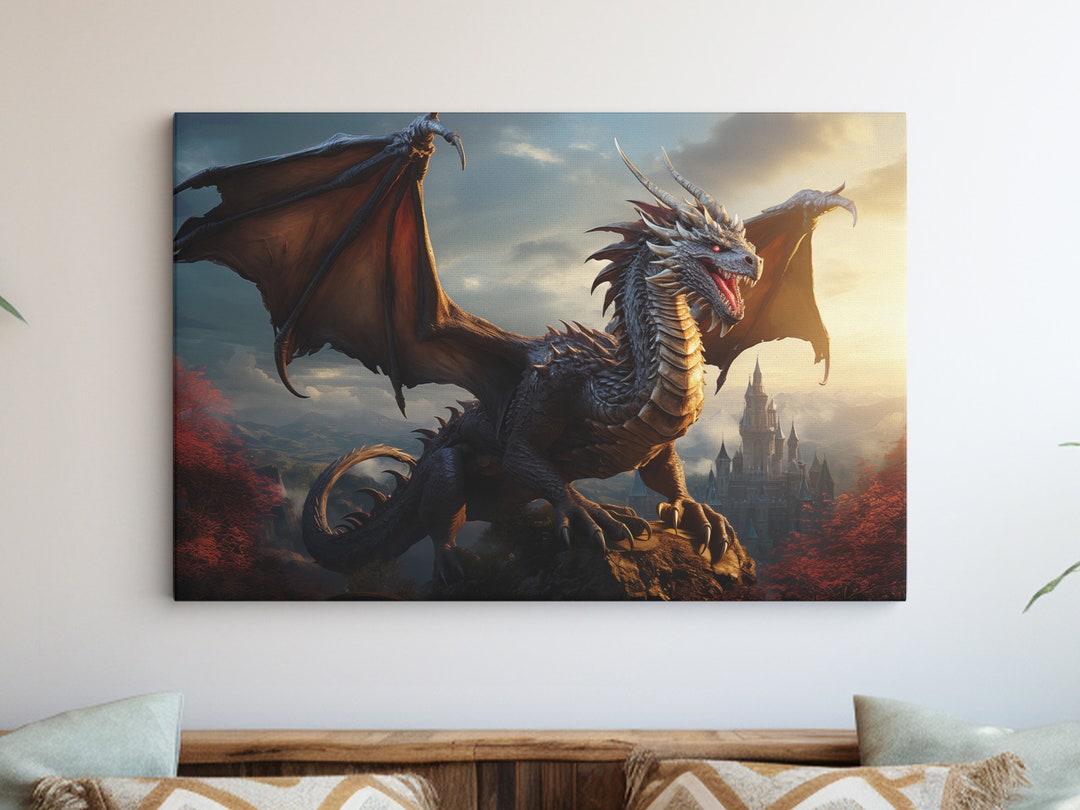 Dragon Canvas Wall Art Fantasy Dragon Decor Traditional Dragon Art Epic ...