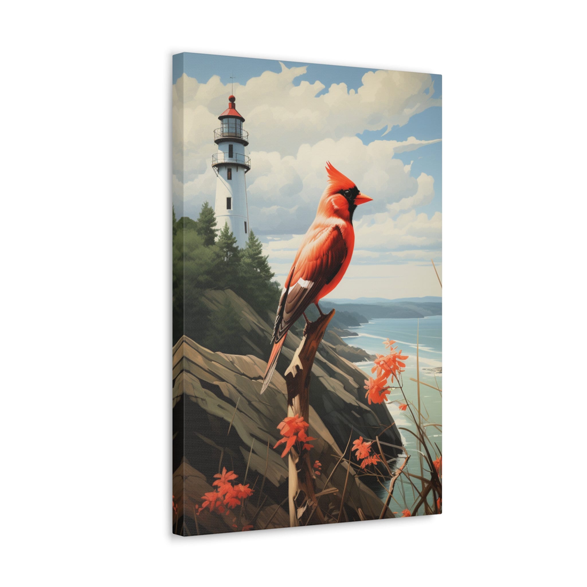 Lighthouse and Cardinal Canvas Wall Art Cardinal Bird Wall Art - Etsy