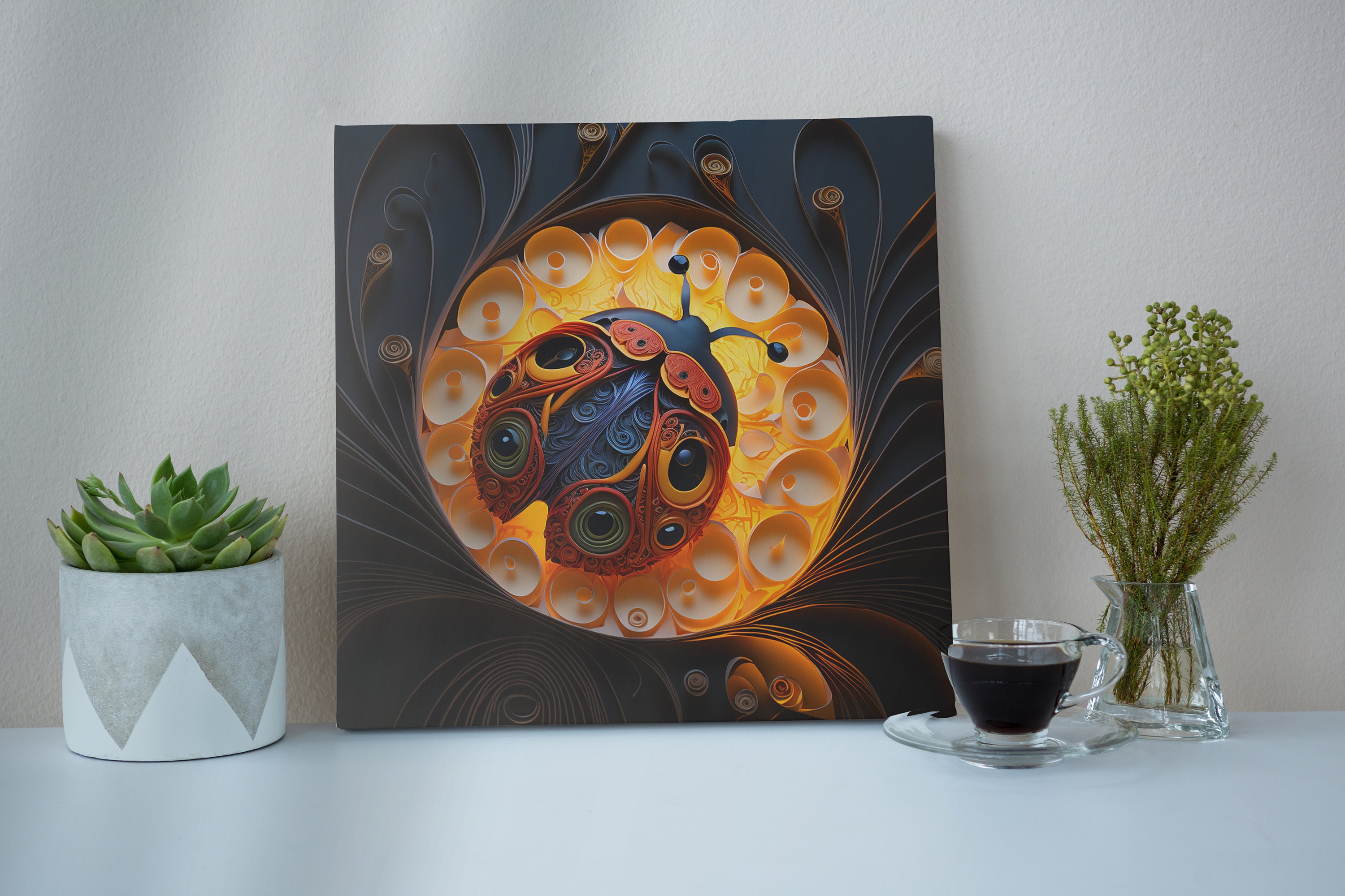 Ladybug Canvas Wall Art Abstract Ladybug Wall Decor Quilling Ladybug ...