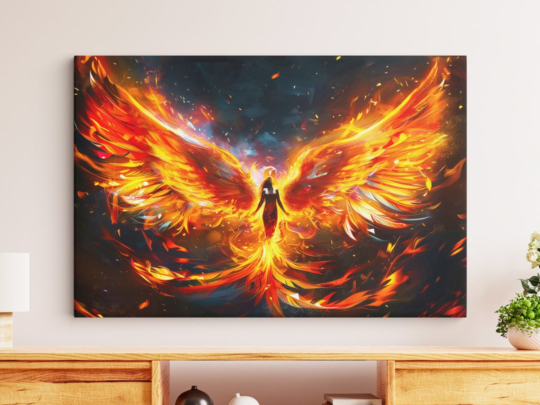 Woman Emerging From Phoenix Canvas Art Powerful Female Art Empowering ...