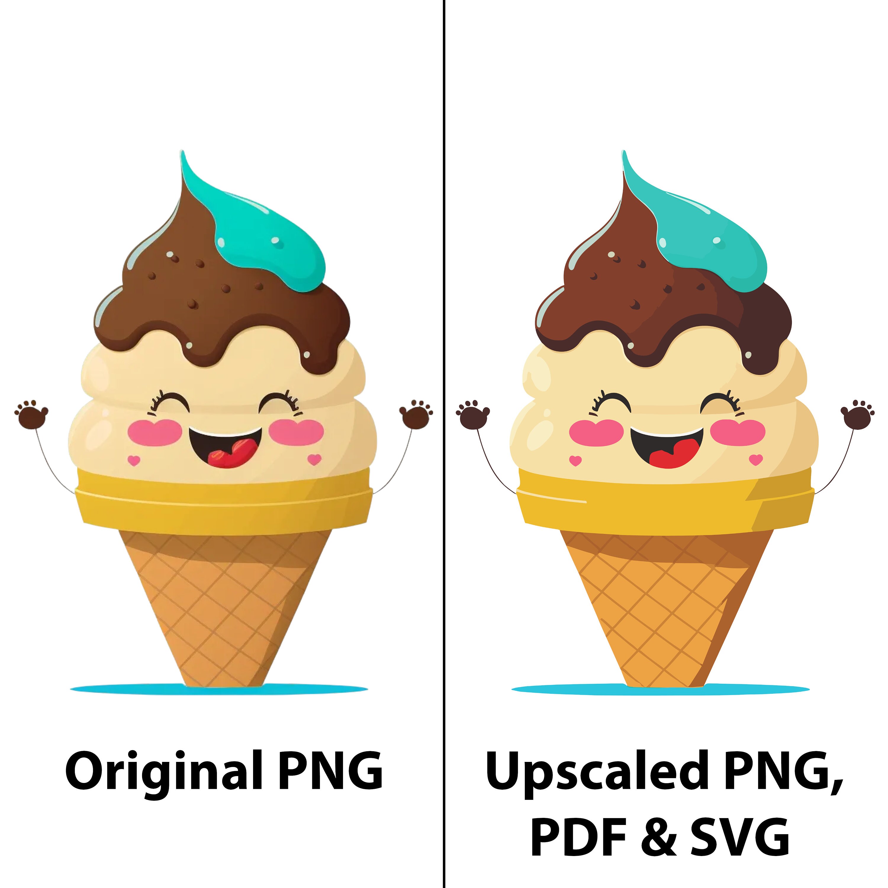 Ice Cream PNG SVG Digital Download Happy Cartoon Ice Cream Graphic Cute ...