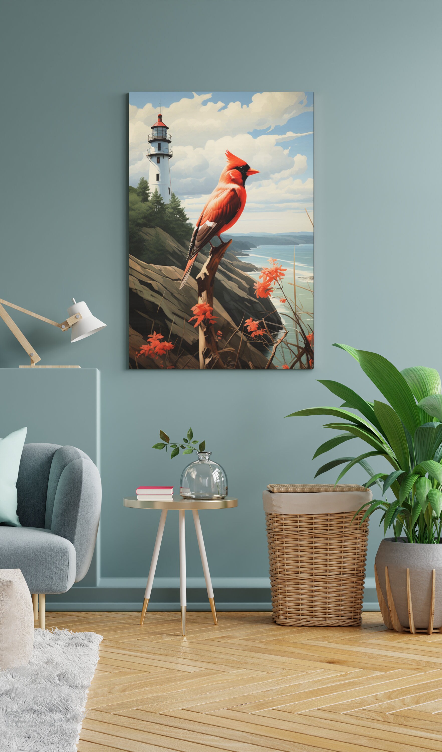 Lighthouse and Cardinal Canvas Wall Art Cardinal Bird Wall Art - Etsy