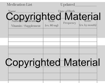 Medication List Chart - Etsy