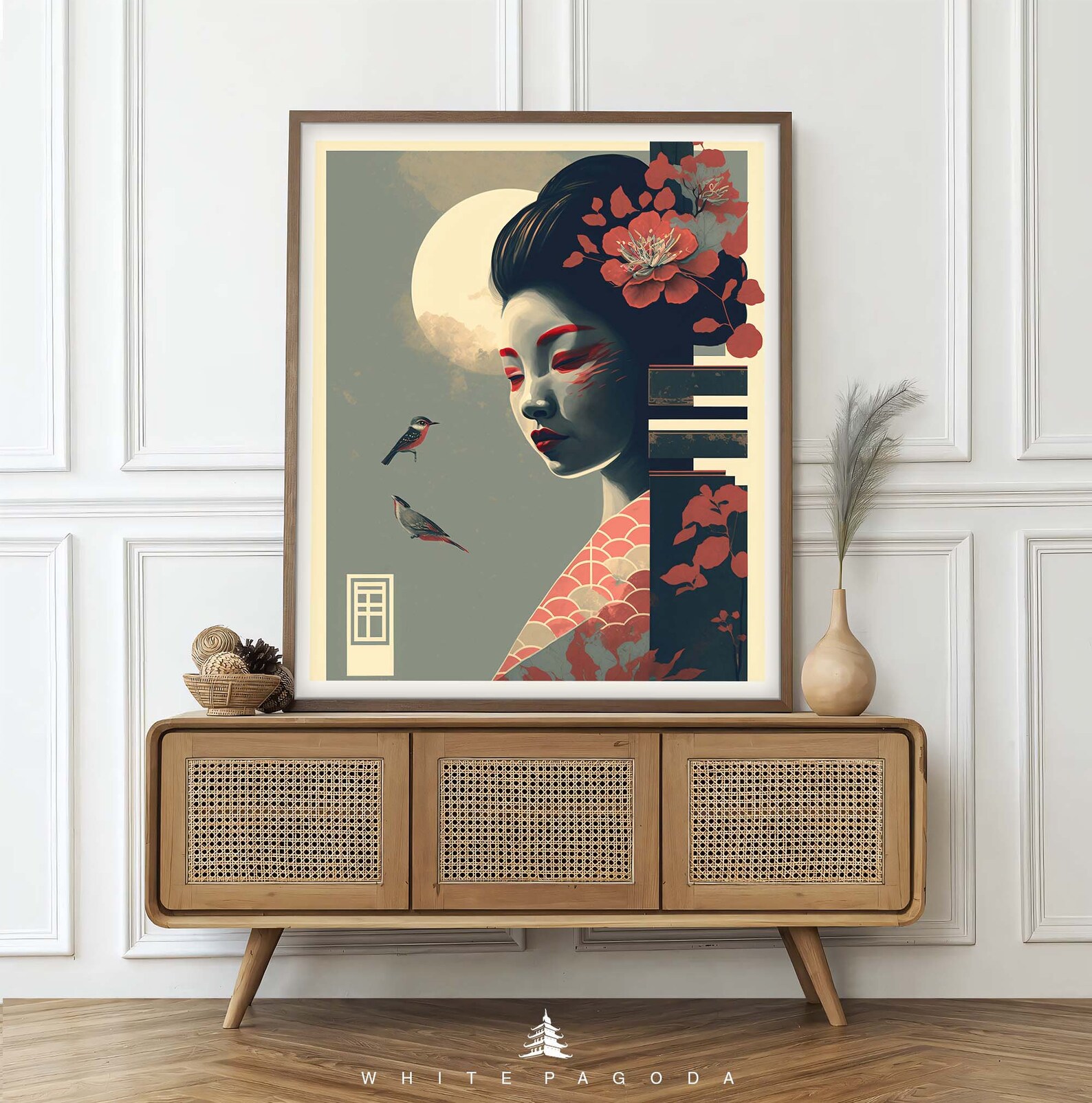 Japanese Geisha Graphic Design Portrait Wall Art #03, Modern Ukiyo-e ...
