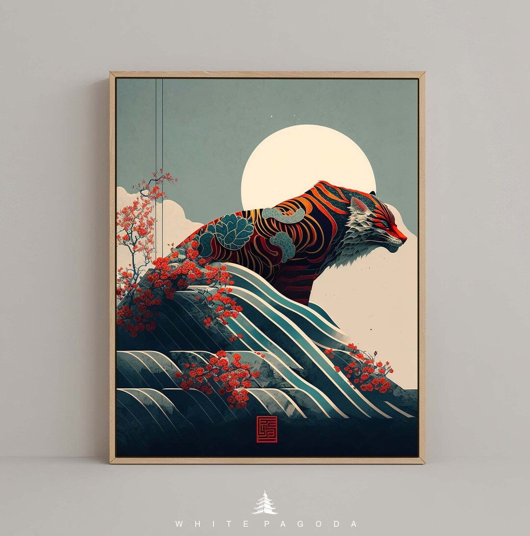 Japanese Tiger Graphic Design Wall Art #02, Modern Ukiyo-e, Beautiful ...