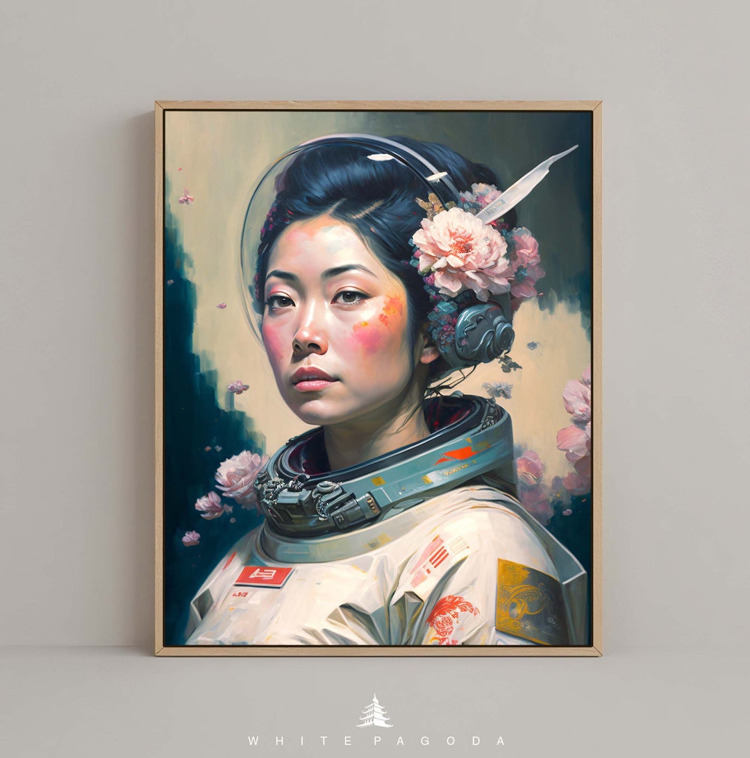 Japan Astronaut Geisha Portrait Wall Art #02, Modern Ukiyo-e Poster ...