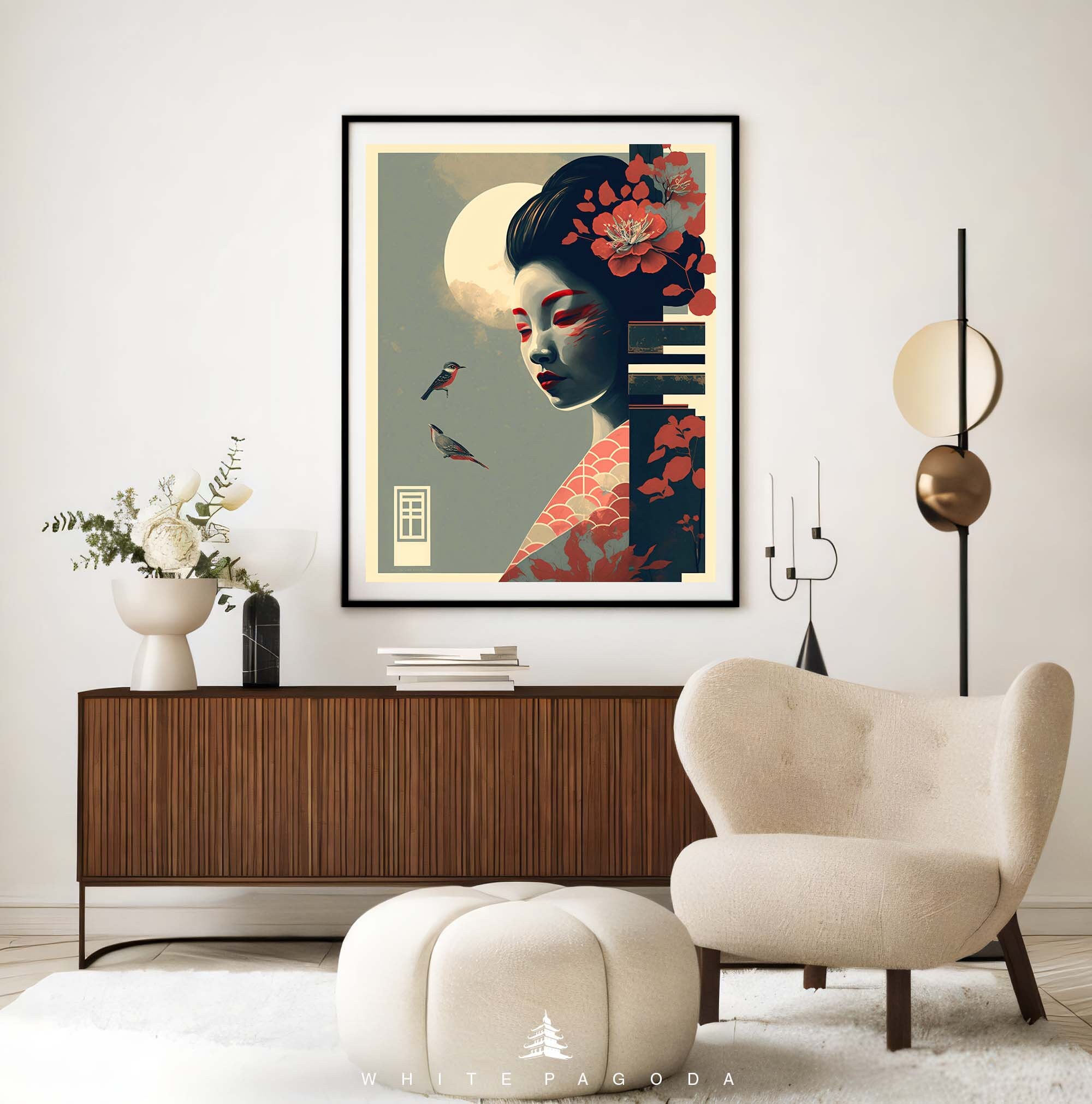 Japanese Geisha Graphic Design Portrait Wall Art 03, Modern Ukiyo-e ...