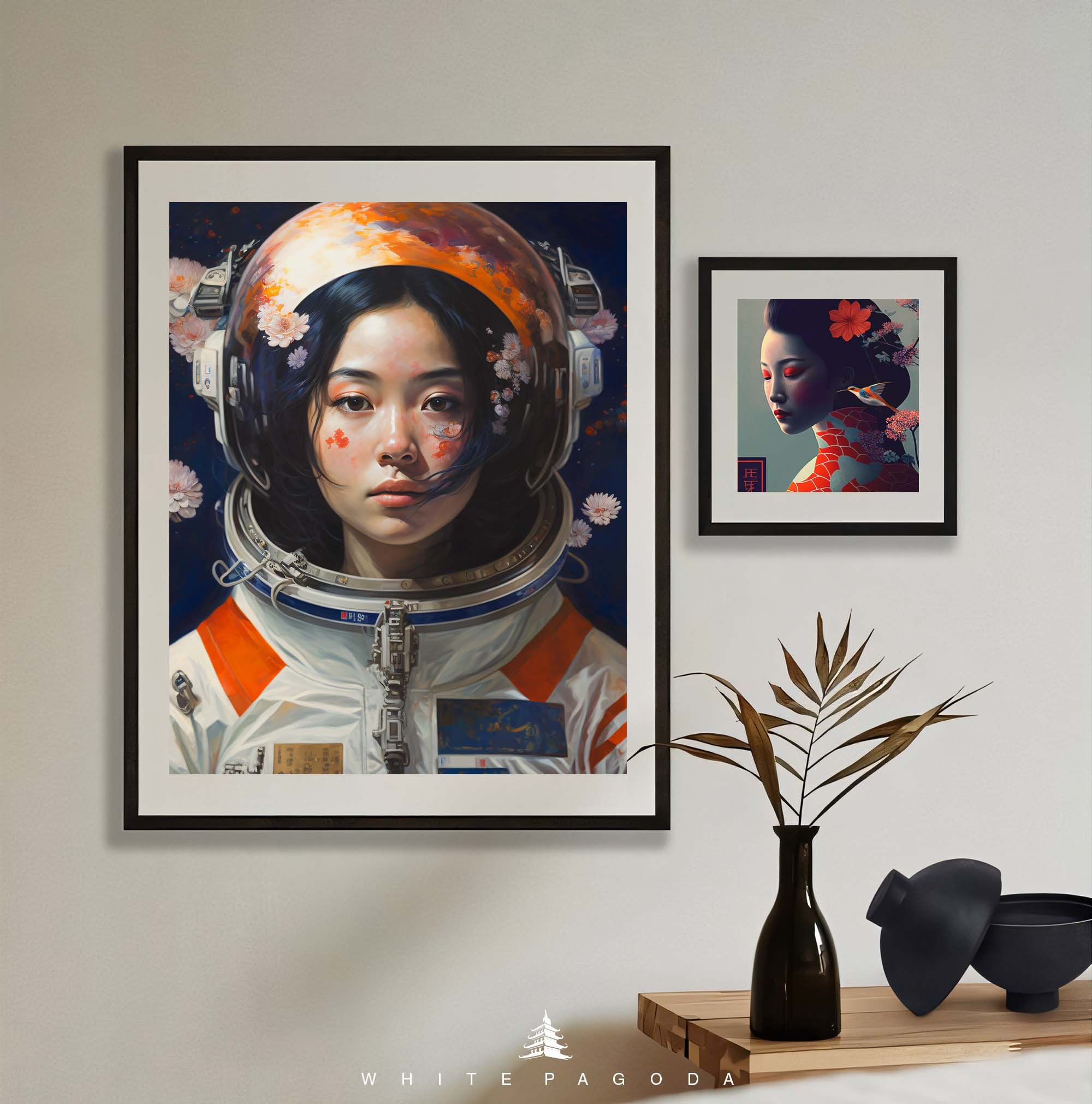 Japan Astronaut Geisha Portrait Wall Art 01, Modern Ukiyo-e Poster ...