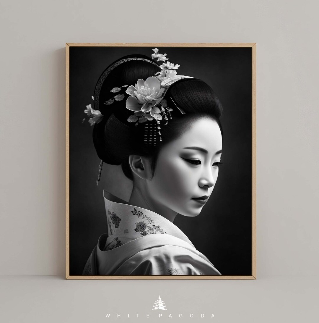 Japanese Geisha Black and White Portrait Wall Art #03, Stylish ...