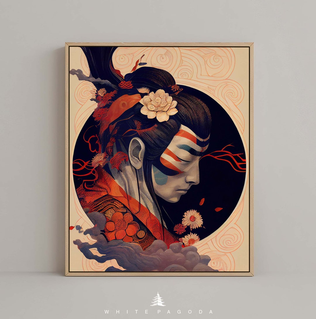 Japanese Samurai Portrait Illustration Wall Art #01, Modern Ukiyo-e ...