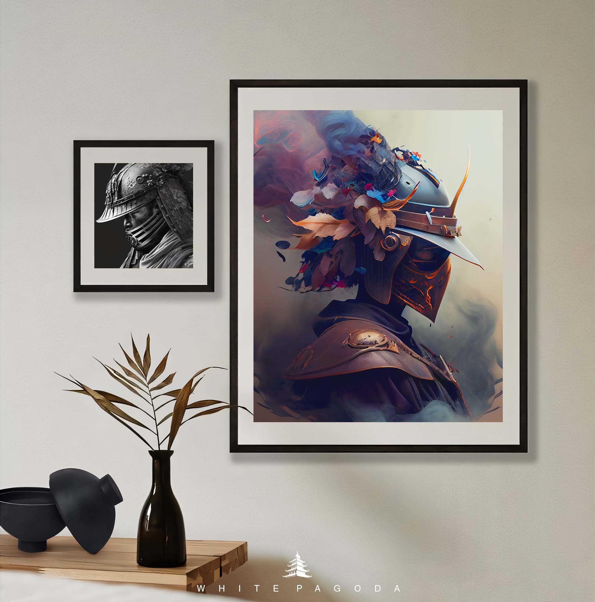 Japanes Samurai Warrior Smoke Portrait Wall Art #01, Beautiful Japandi ...