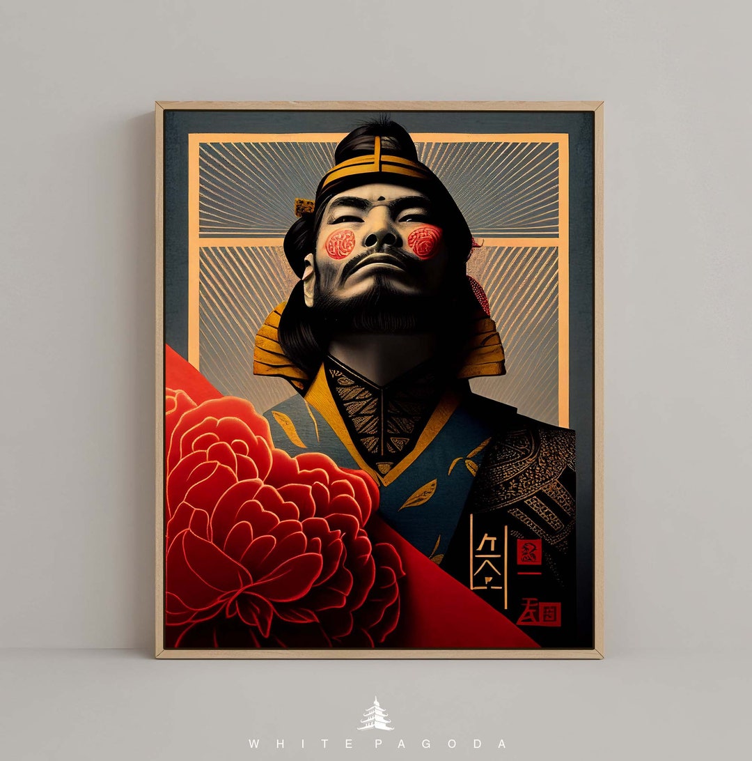 Japanese Samurai Graphic Design Portrait Wall Art 03, Modern Ukiyo-e ...