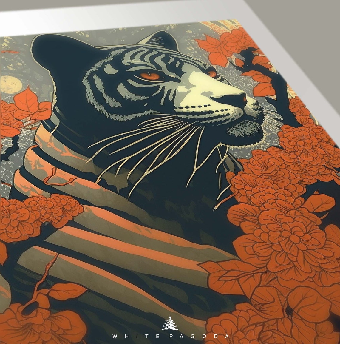 Japanese Vintage Zen Tiger Illustration Wall Art #02, Beautiful Japandi ...