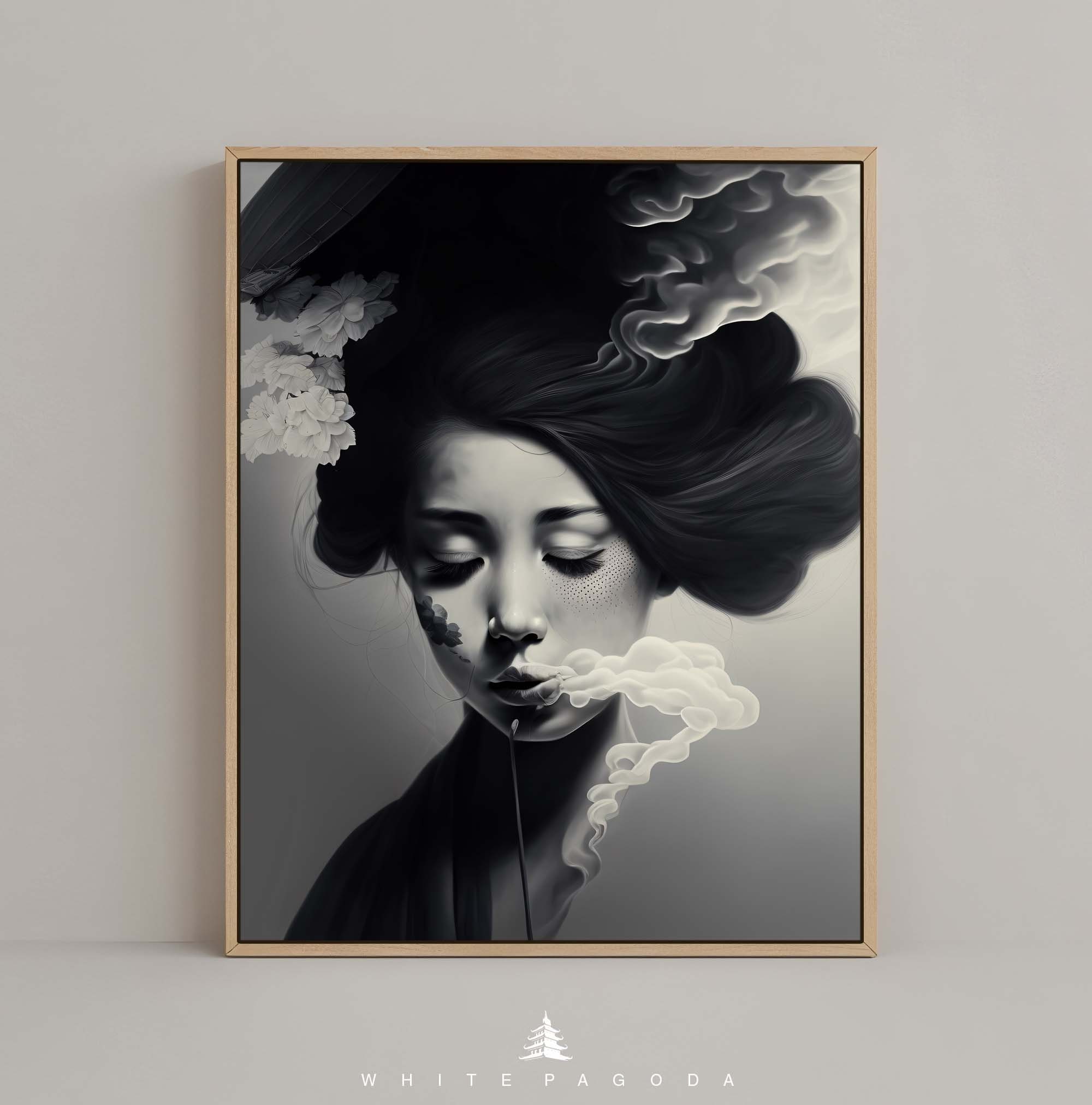 Japanese Smoke and Mist Geisha Portrait Wall Art #01, Beautiful Japandi ...