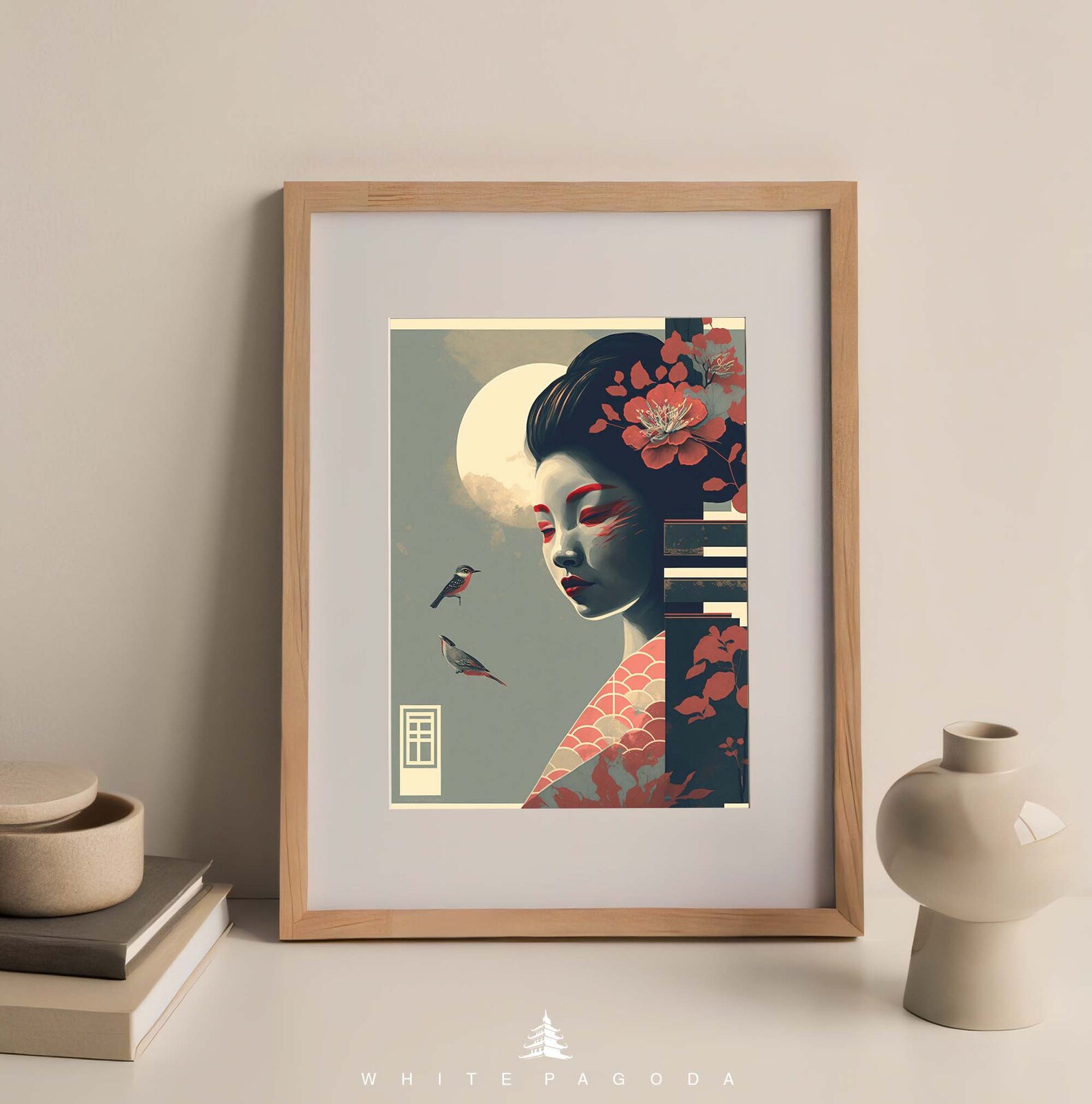 Japanese Geisha Graphic Design Portrait Wall Art #03, Modern Ukiyo-e ...