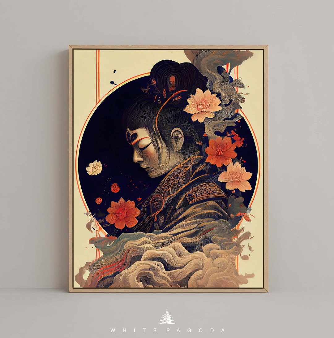 Japanese Samurai Portrait Illustration Wall Art #04, Modern Ukiyo-e ...