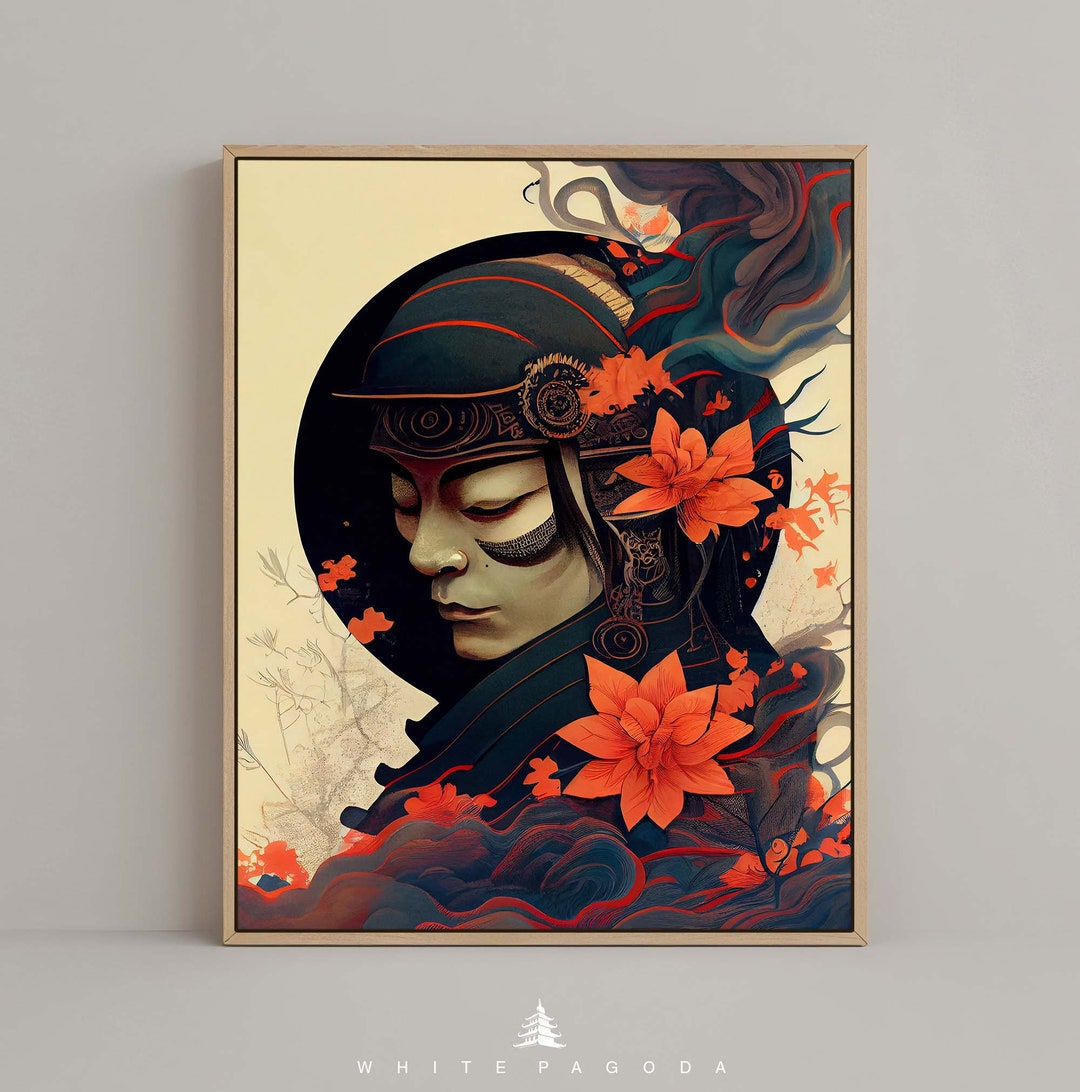 Japanese Samurai Portrait Illustration Wall Art #05, Modern Ukiyo-e ...
